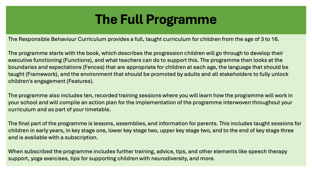 The Responsible Behaviour Curriculum - from early years through secondary
